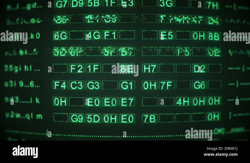 Green digital code on screen of vintage CRT monitor seamless loop ...