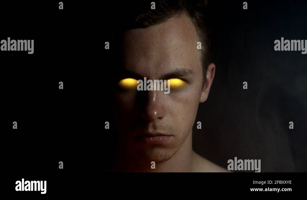 Ancient Greek like god being with yellow golden glowing eyes and smoke ...