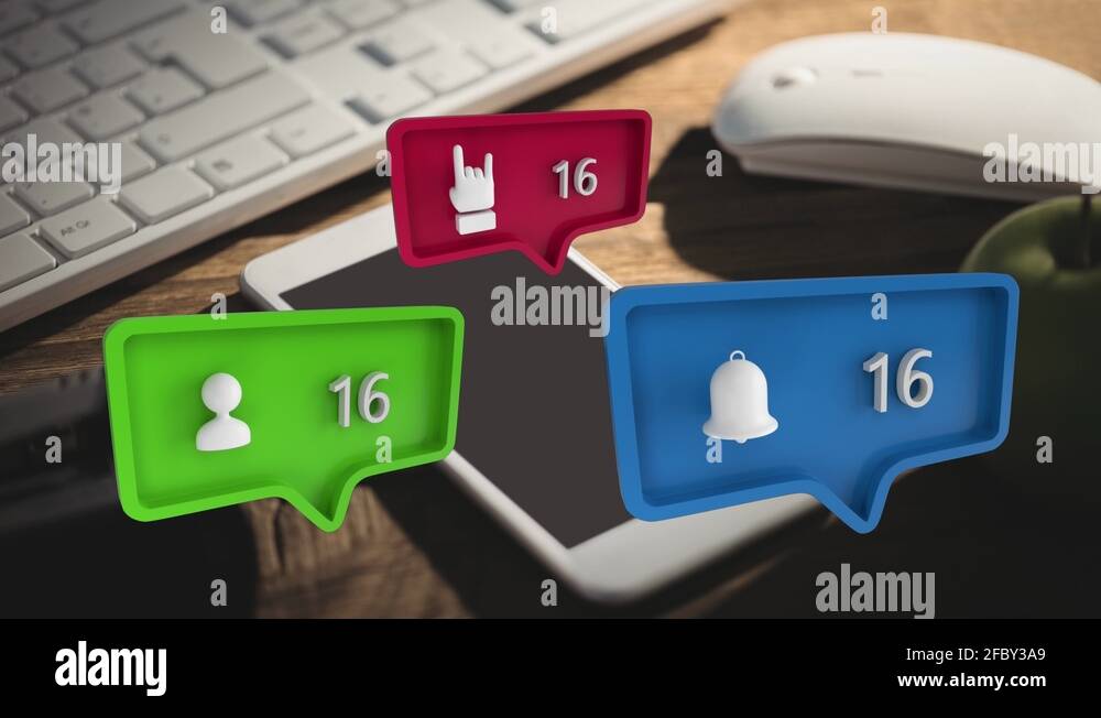 Hand, profile, and notification icons with background of a keyboard ...