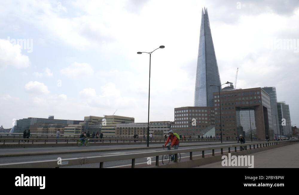Busy London Bridge, People Passing With The Shard Behind Stock Video ...
