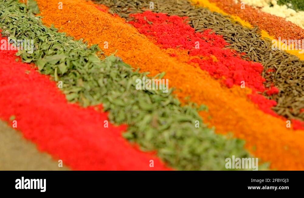 Colorful spice background with different color spices, macro. Various ...