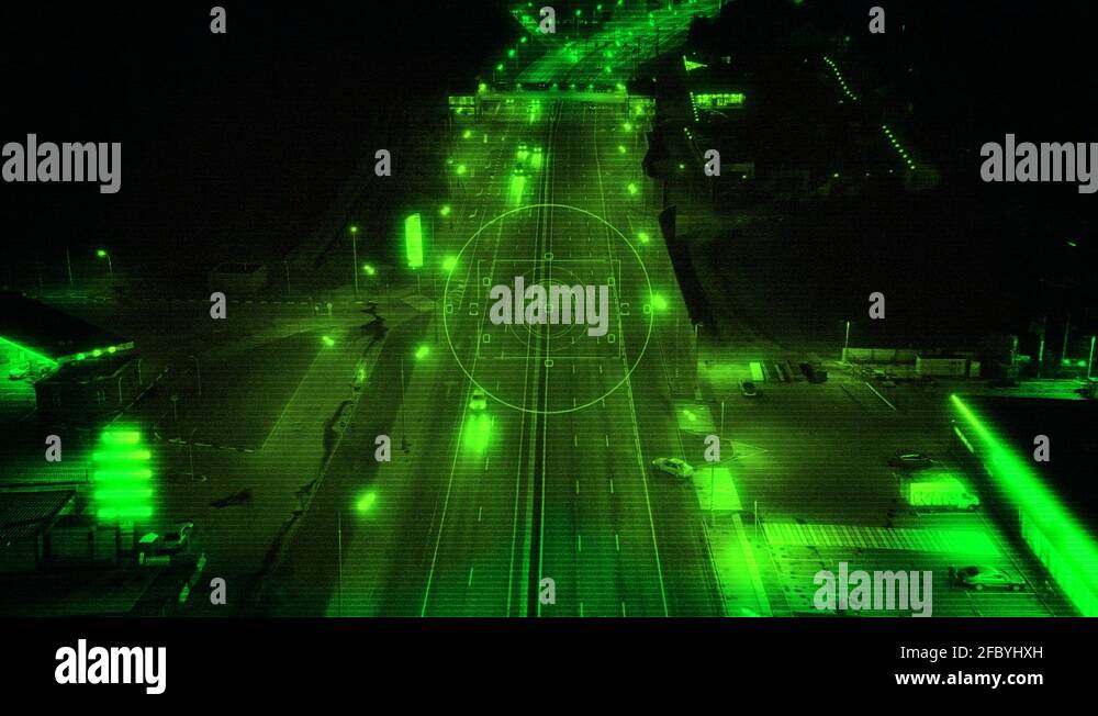 Night Vision from Drone with Zoom In, Tracking the Car Driving on ...