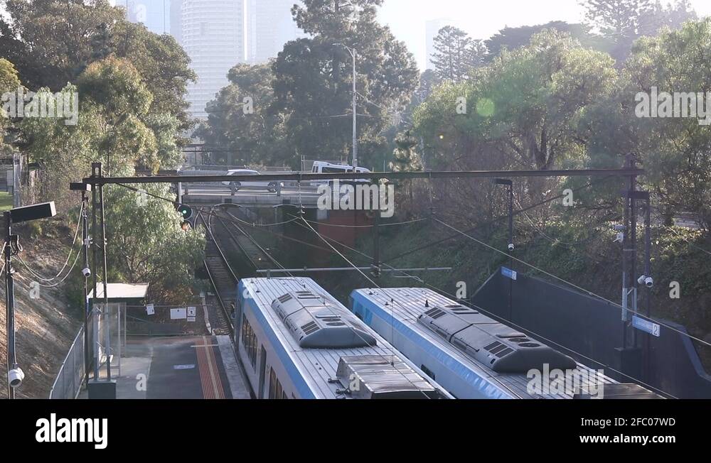 X'trapolis 100 Trains, One leaving Jolimont/MCG station for Flinders St ...