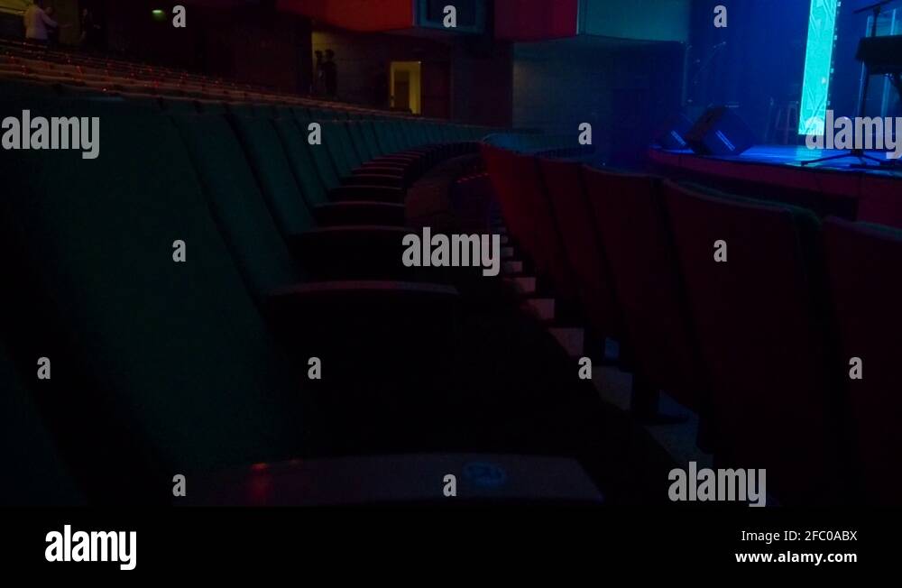 Empty concert hall before event. Seats and stage equipment Stock Video ...