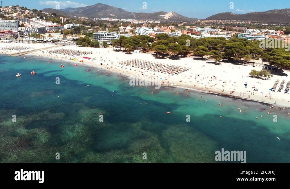 Beautiful Aerial View Of The Santa Ponsa Beach In Mallorca. 4K Stock ...