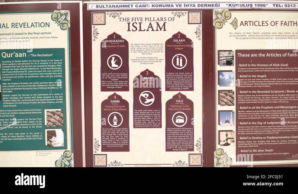 The Five Pillars Of Islam Sign In A Tourist Historic Mosque, Istanbul ...