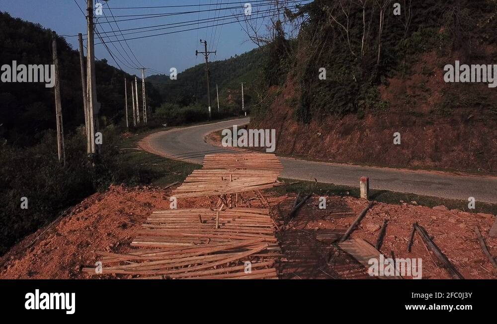 empty fish outdoors village market and bamboo stands for drying fish ...