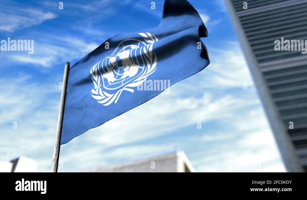 CGI 3D animation of United Nations Flag flying at UN Headquarters in ...