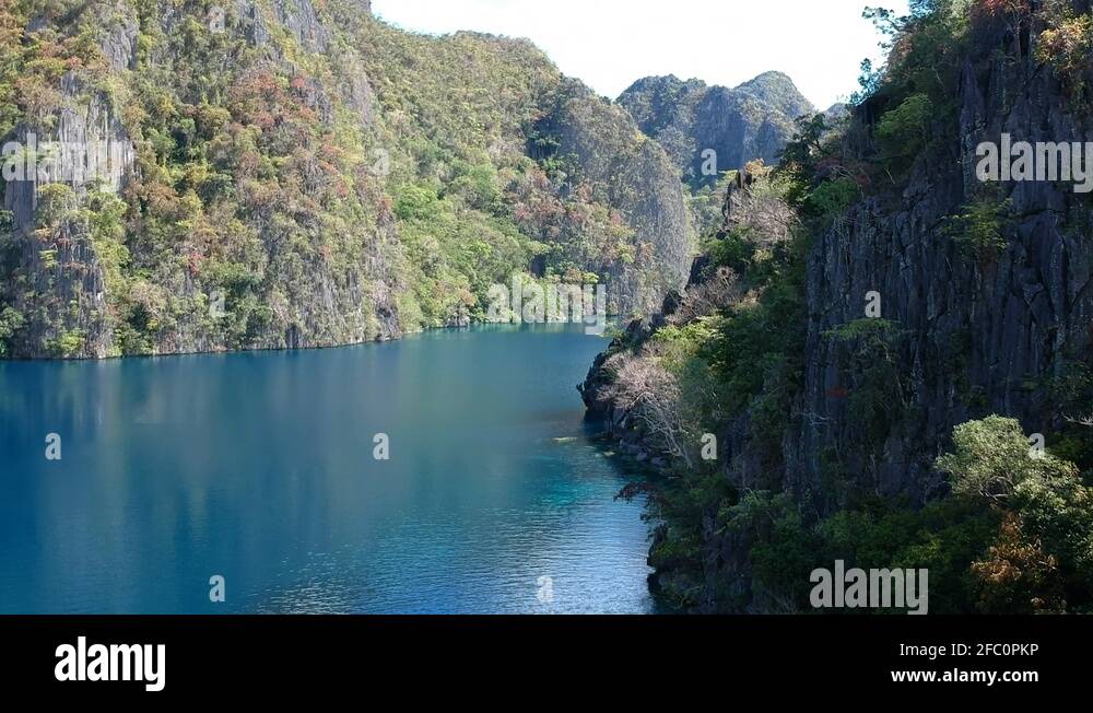aerial of beautifully still Kayangan lake in Coron, Palawan ...