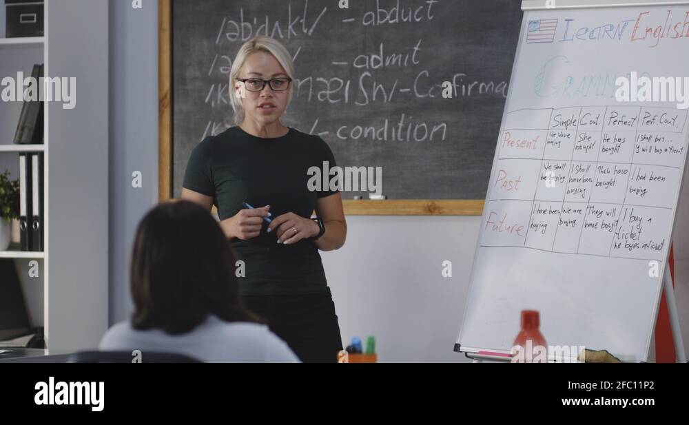 Teacher explaining while using flip chart Stock Video Footage - Alamy