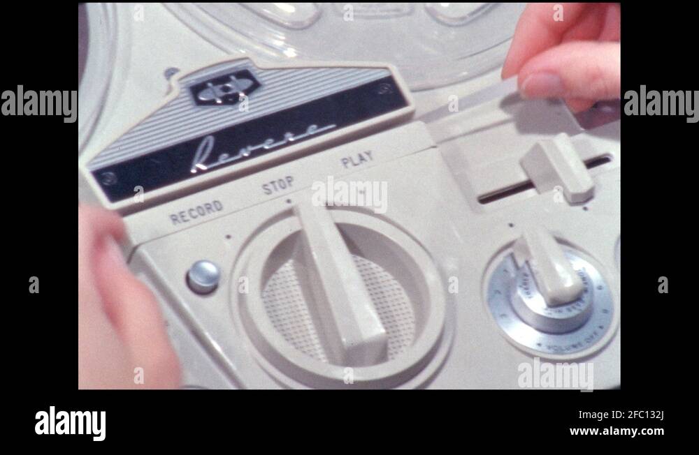 1960s: UNITED STATES: Record, stop, play functions on recorder ...