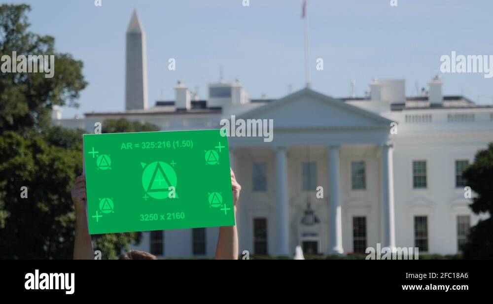 Man Holds Blank Green Screen Protest Sign Outside White House Stock ...