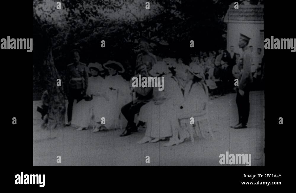 1950s: Tzar Nicholas II with family. Soldiers march in line. Soldiers ...