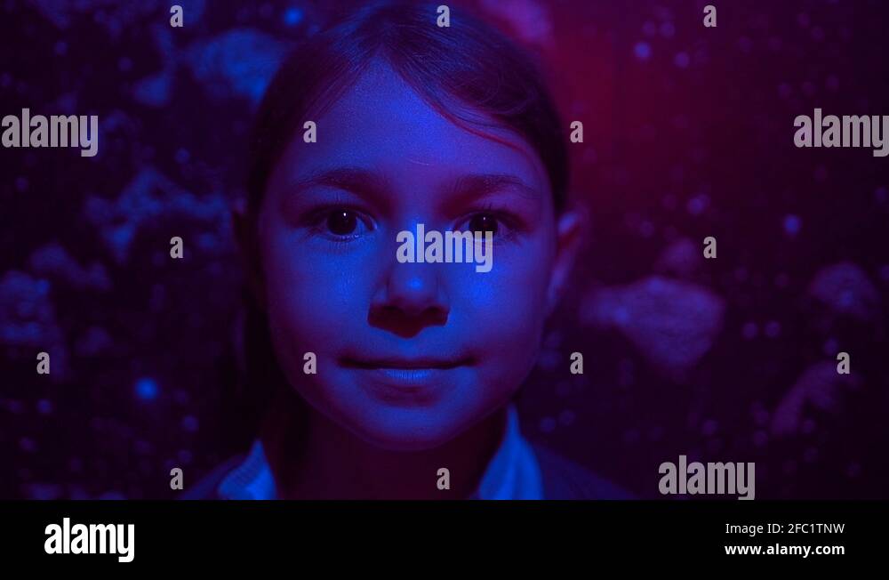 Portrait of shock little girl emotion. Close up of child fright face ...