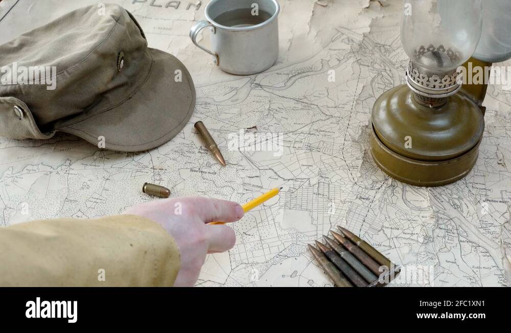 Army officer plotting a military strategy on a map at briefing time. 4K ...