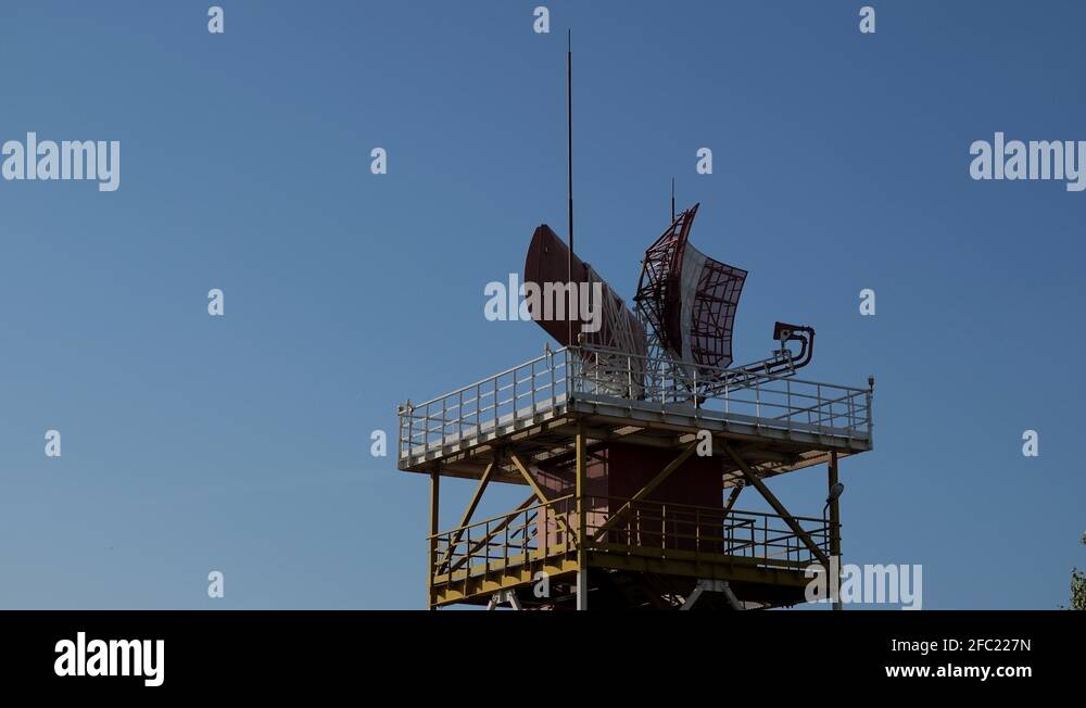 Anti-aircraft defense at the airport, locator spinning at radar control ...