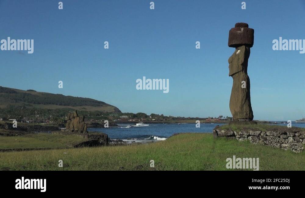 Easter Island Ahu Ko Te Riku moai profile and Vai Ure 11b Stock Video ...