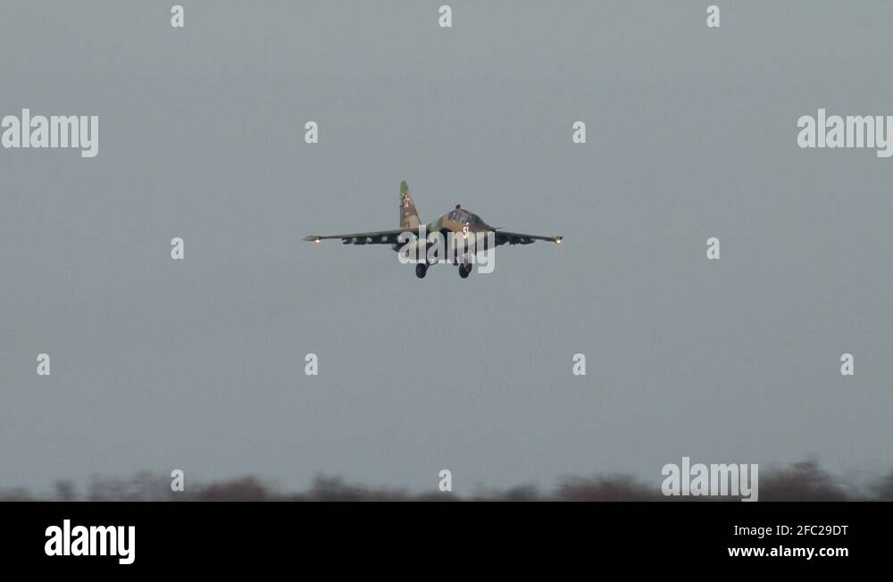 Sukhoi Su-25 Nato Name: Frogfoot. Aircraft Su-25 is flying with landing ...