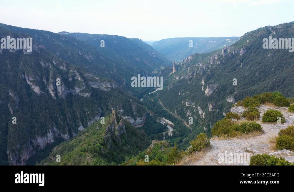 Point Sublime aerial view gorges du Tarn rocky peak mountains forest ...