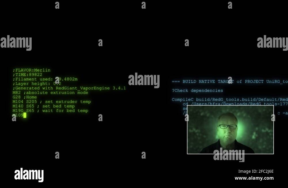 Hacker plants malware on a computer - hacker shown in split screen ...