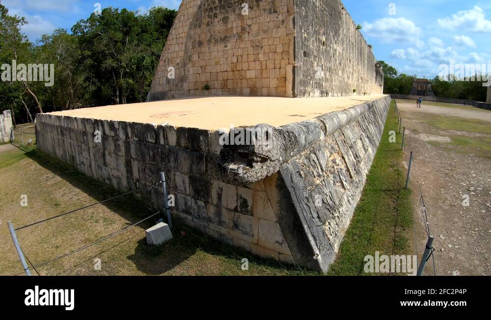 Serpents heads Ancient Mayan step Pyramid Chichen Itza Stock Video ...