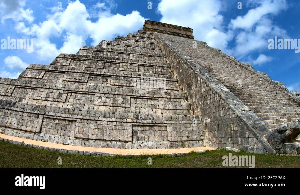 Sacred serpents heads ancient Mayan Pyramid Chichen Itza Stock Video ...
