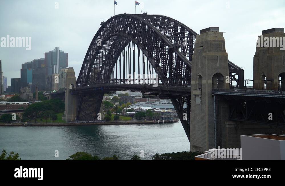 Daylight view Sydney Harbour Bridge steel arch structure Stock Video ...