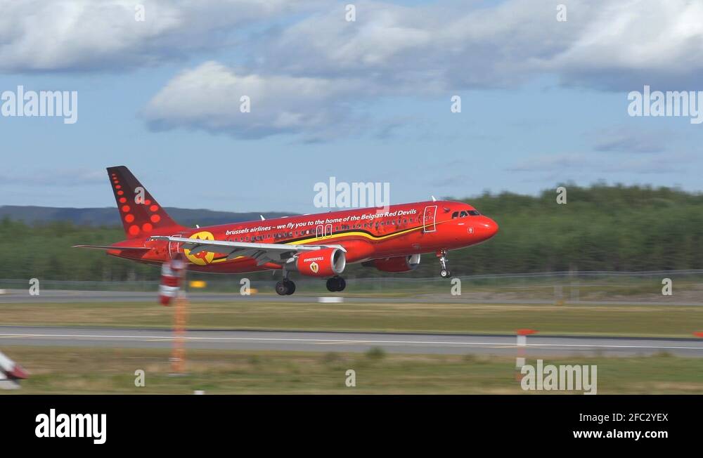 airplane brussels airlines airbus 320 red devils livery slow motion ...