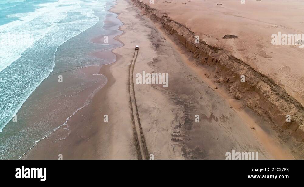 Arial birds eye view of the magnificent Namibian Skeleton Coast ...