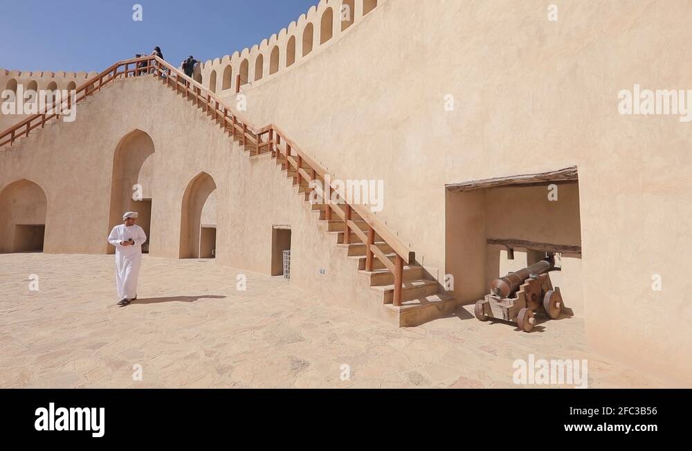 Traditional Omani fortress, general plan and details, guns and a flag ...