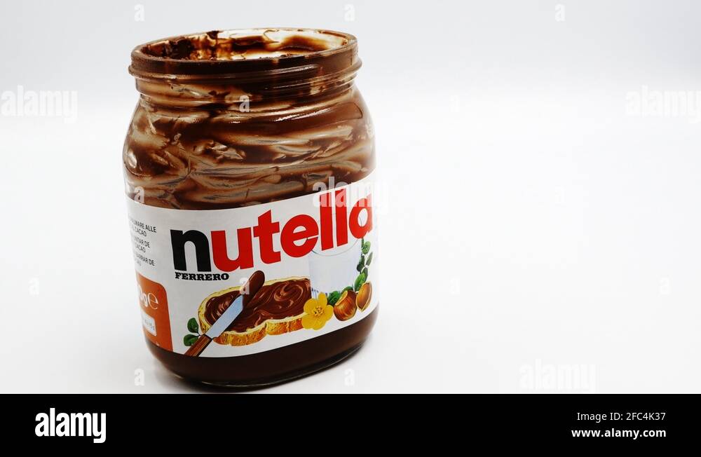 NUTELLA empty jar, Hazelnut Spread with Cocoa produced by Ferrero Stock ...