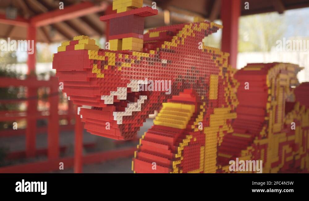 Chinese dragon statue made completely out of plastic constructor bricks ...
