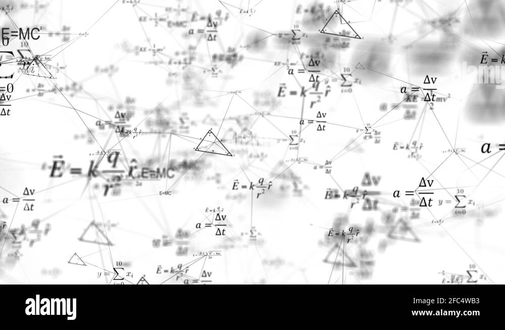 Math and physics formulae pass through the screen and fall away ...