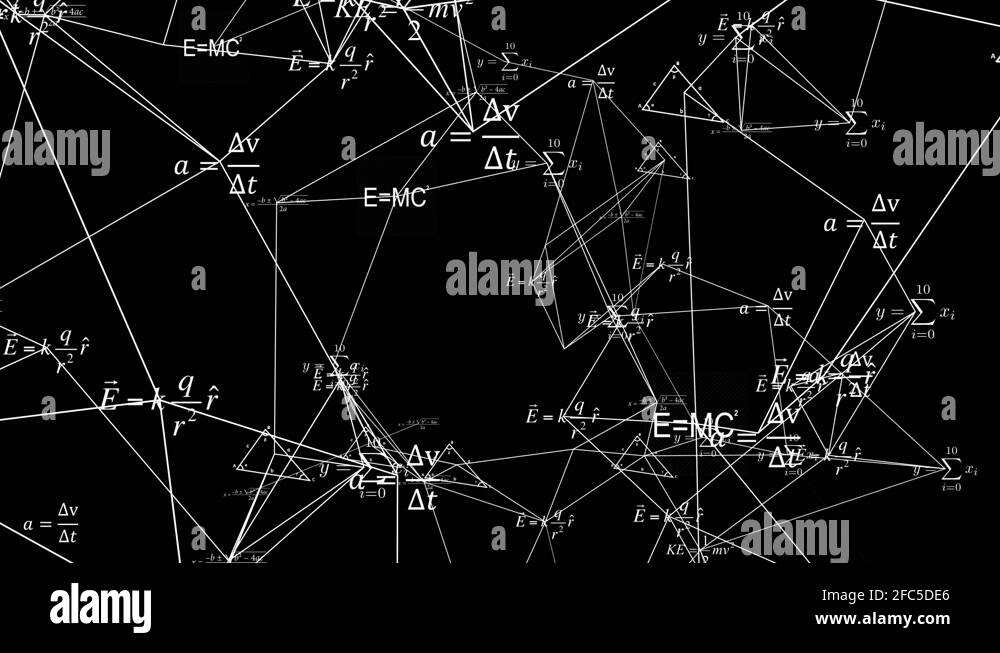 Abstract digital futuristic motion background with math, physics ...