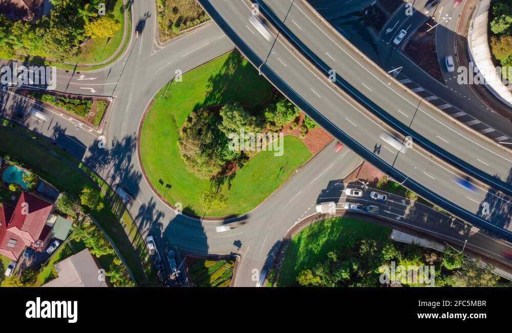 Timelapse Overhead View of Roundabout Highway Interchange at Mcdowall ...
