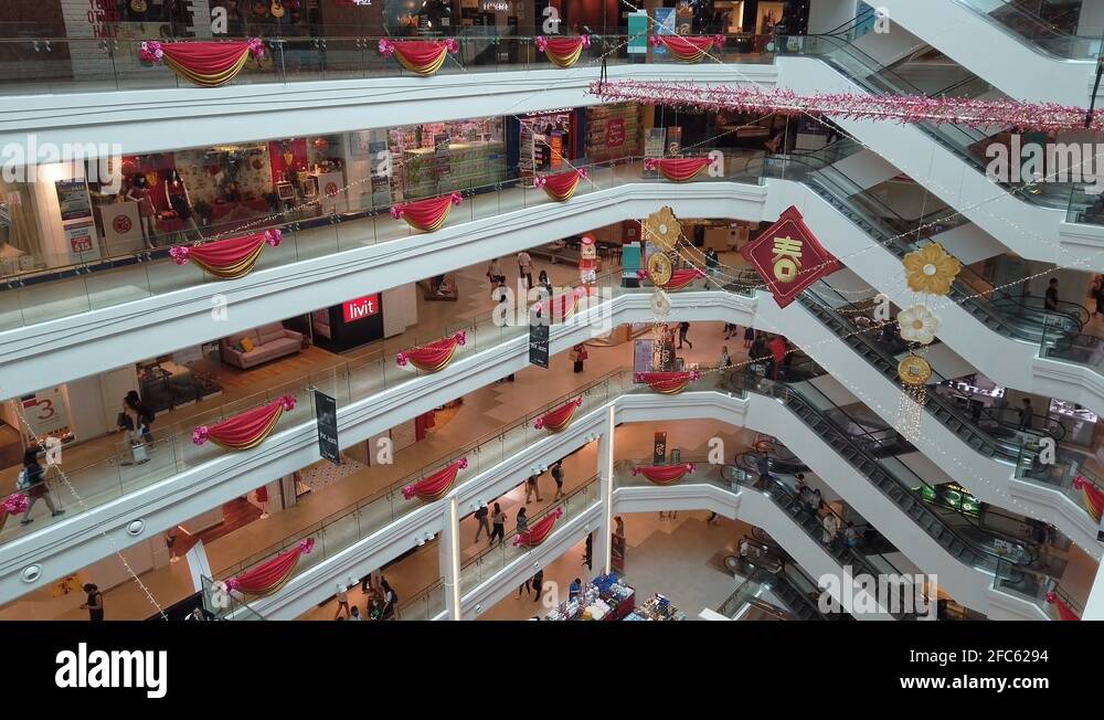 day time singapore city center famous mall interior main hall panorama ...