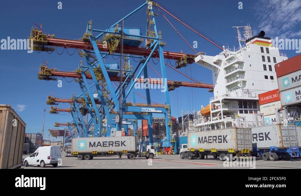Ship loading Container in Terminal at Santos Brazil harbor Stock Video ...