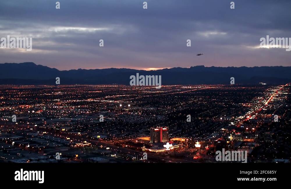Helicopters under the Las Vegas at night. Bird's-eye view Stock Video ...