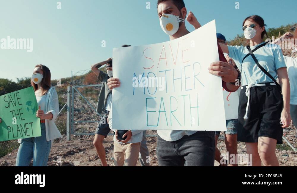 Environmental movement concept. Group of vigorous young people fighting ...