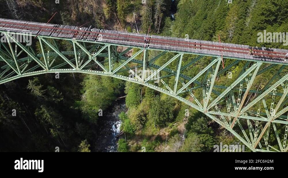 Ascending Aerial View of Vance Creek Bridge, Abandoned and Unsafe ...