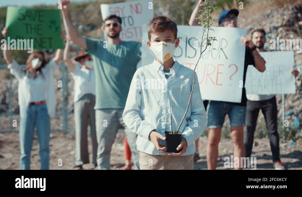 Eco friendly movement. Young multi-age people activists fighting for ...