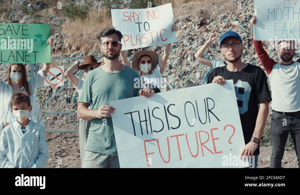 Save Earth and ecology movement. View of vigorous people fighting for ...