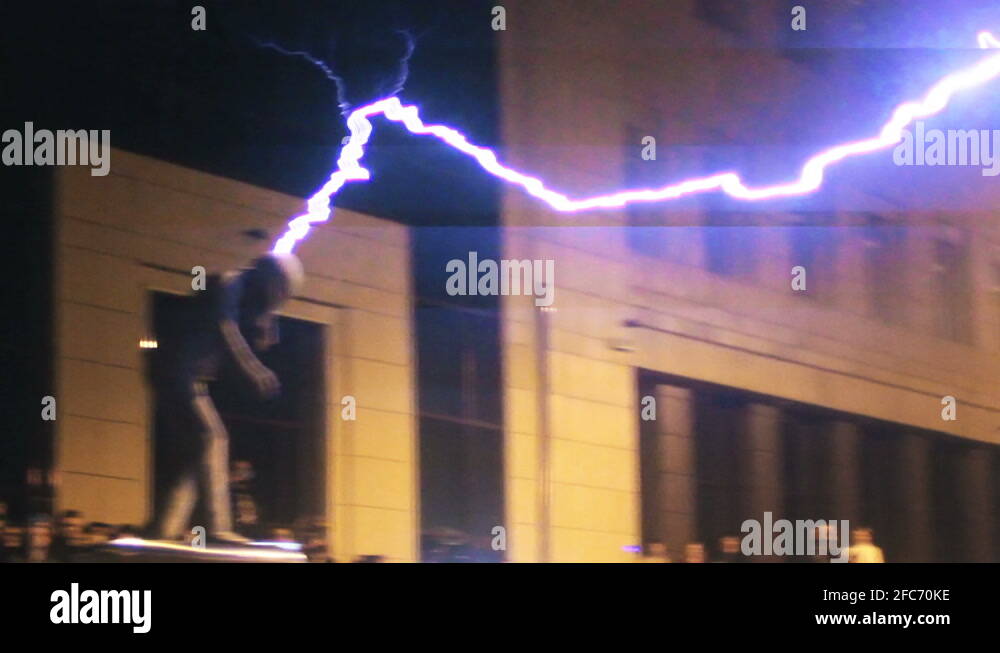 Scientist Showing A Great Power Of Lightning Machine Invented By Tesla ...