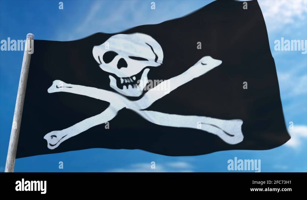 Fully loopable CGI 3D animation of Pirate Jolly Roger Flag fluttering ...