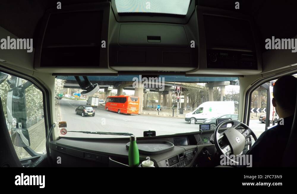 Lorry drivers view of the Spaghetti Junction roundabout, waiting for ...