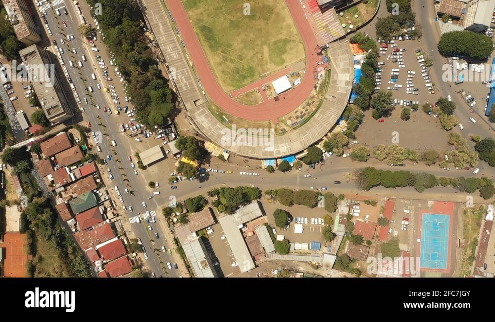 Overhead drone shot football (soccer) stadium in Addis Ababa, Ethiopia ...