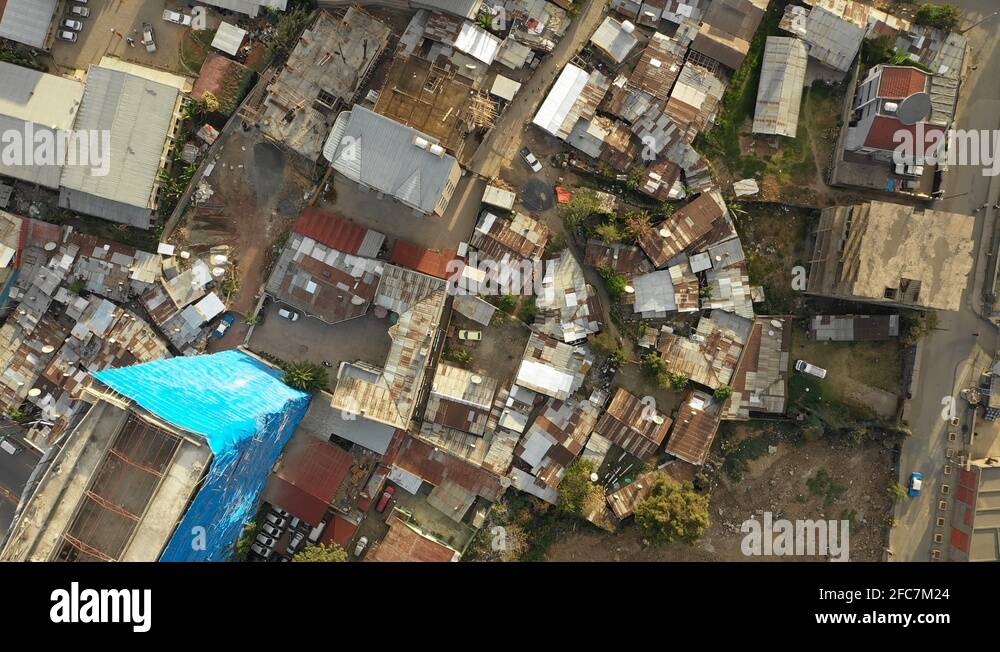 Overhead drone shot of poor neighborhood in Addis Ababa, Ethiopia Stock ...