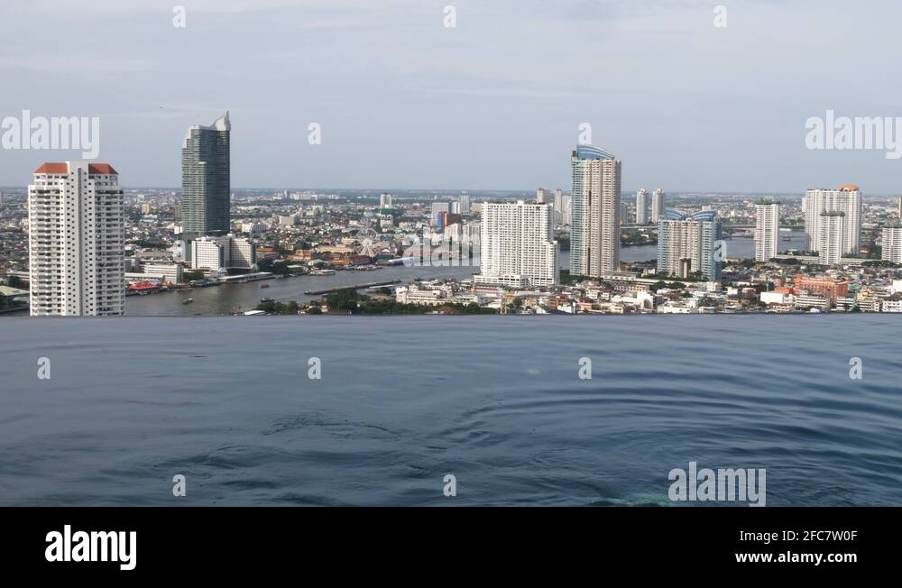 Downtown Bangkok shot from a high rise building infinity horizon pool ...