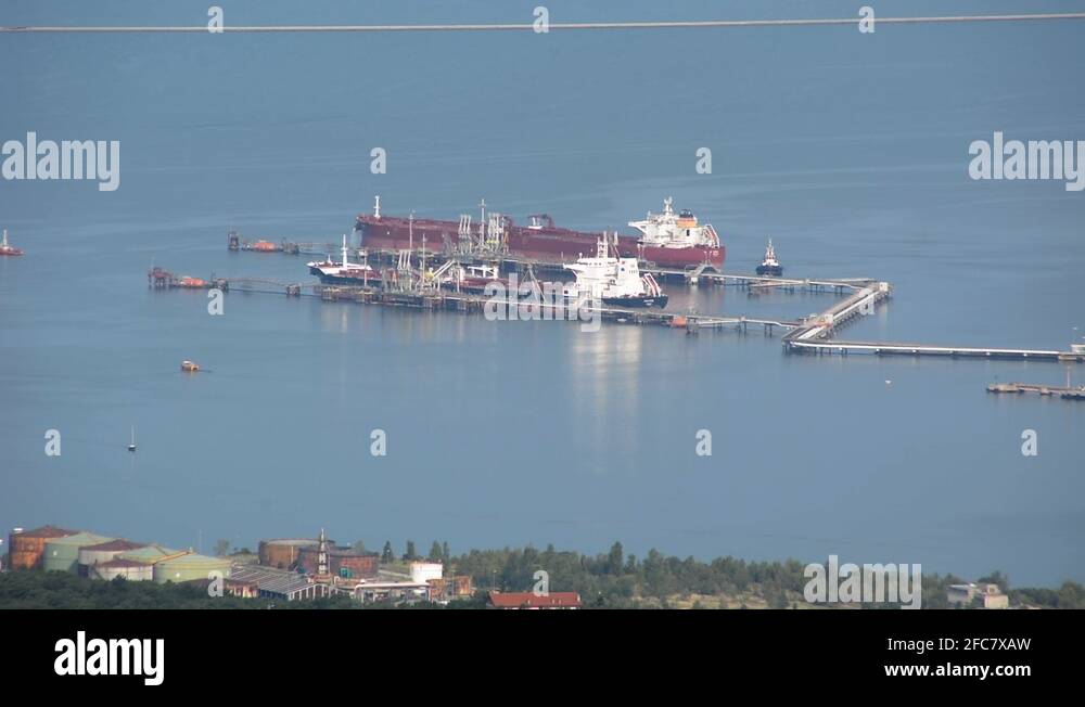 Cargo ships anchor in marine terminal, Trieste, Italy Stock Video ...