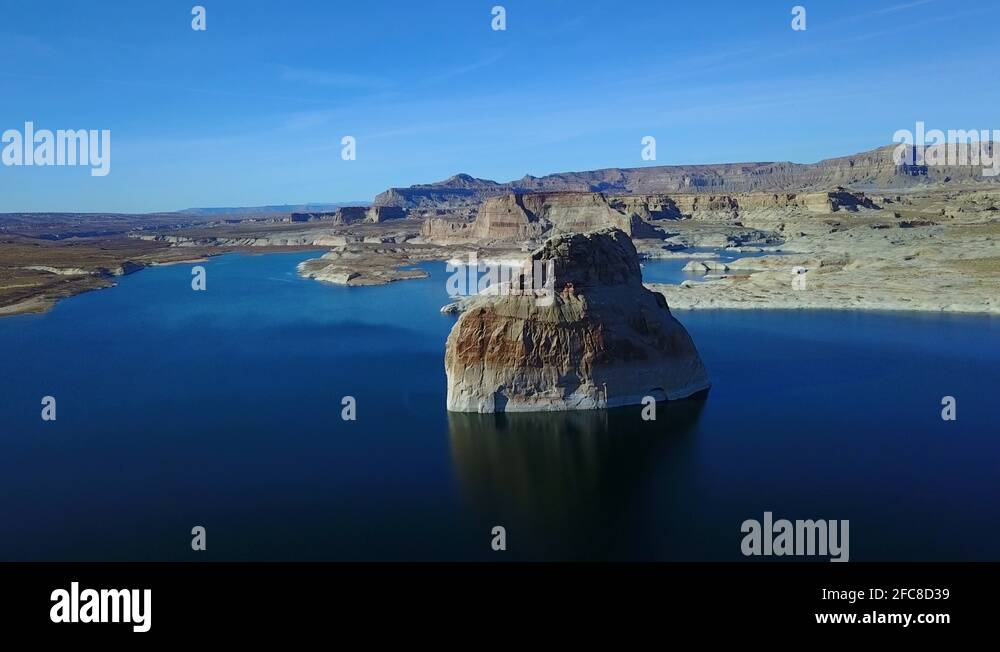 Lake Powell Cinematic Aerial. Wonderful Rock Cliff Inside Artificial ...